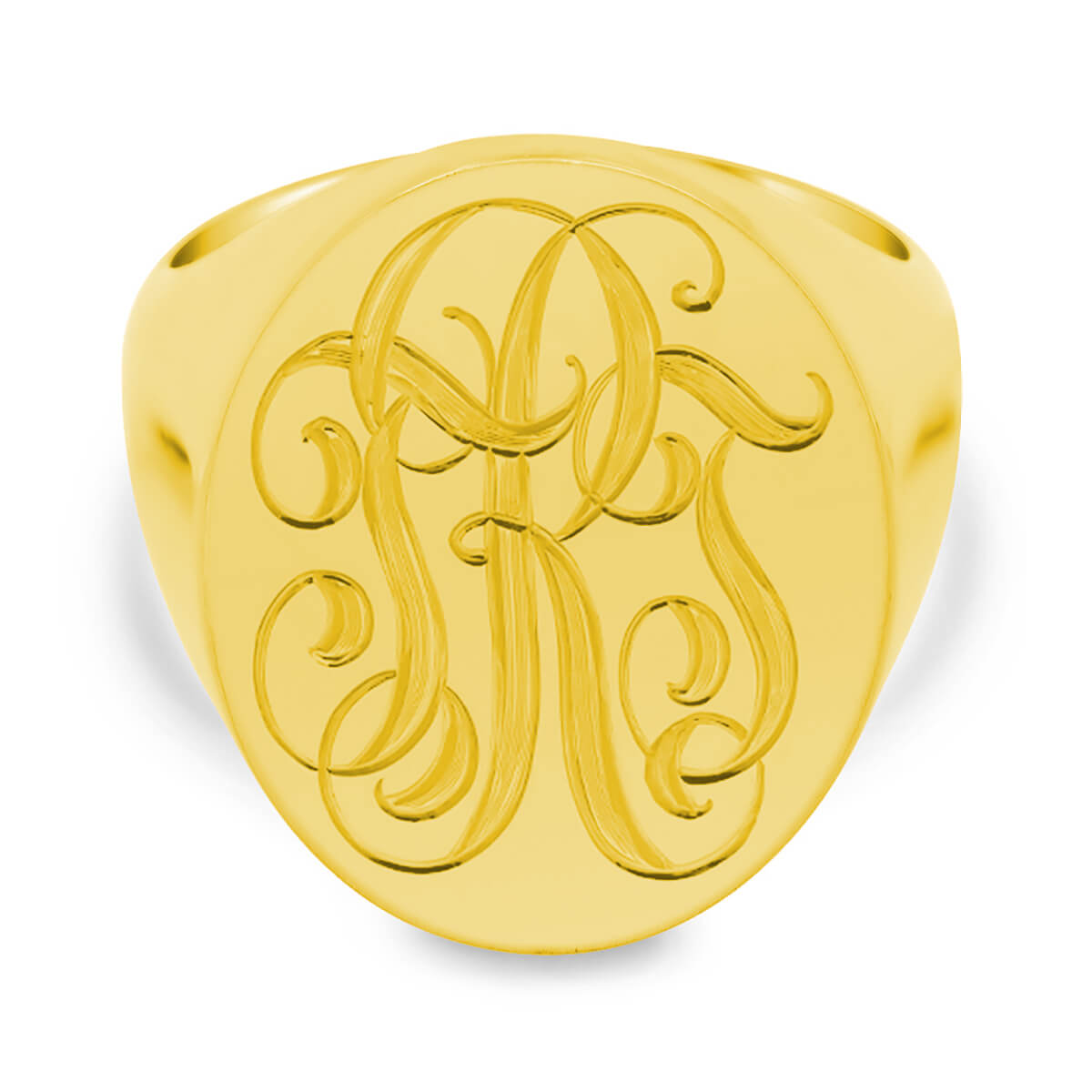 Men's Oval Signet Ring - Extra Large - Hand Engraved Script Monogram ...