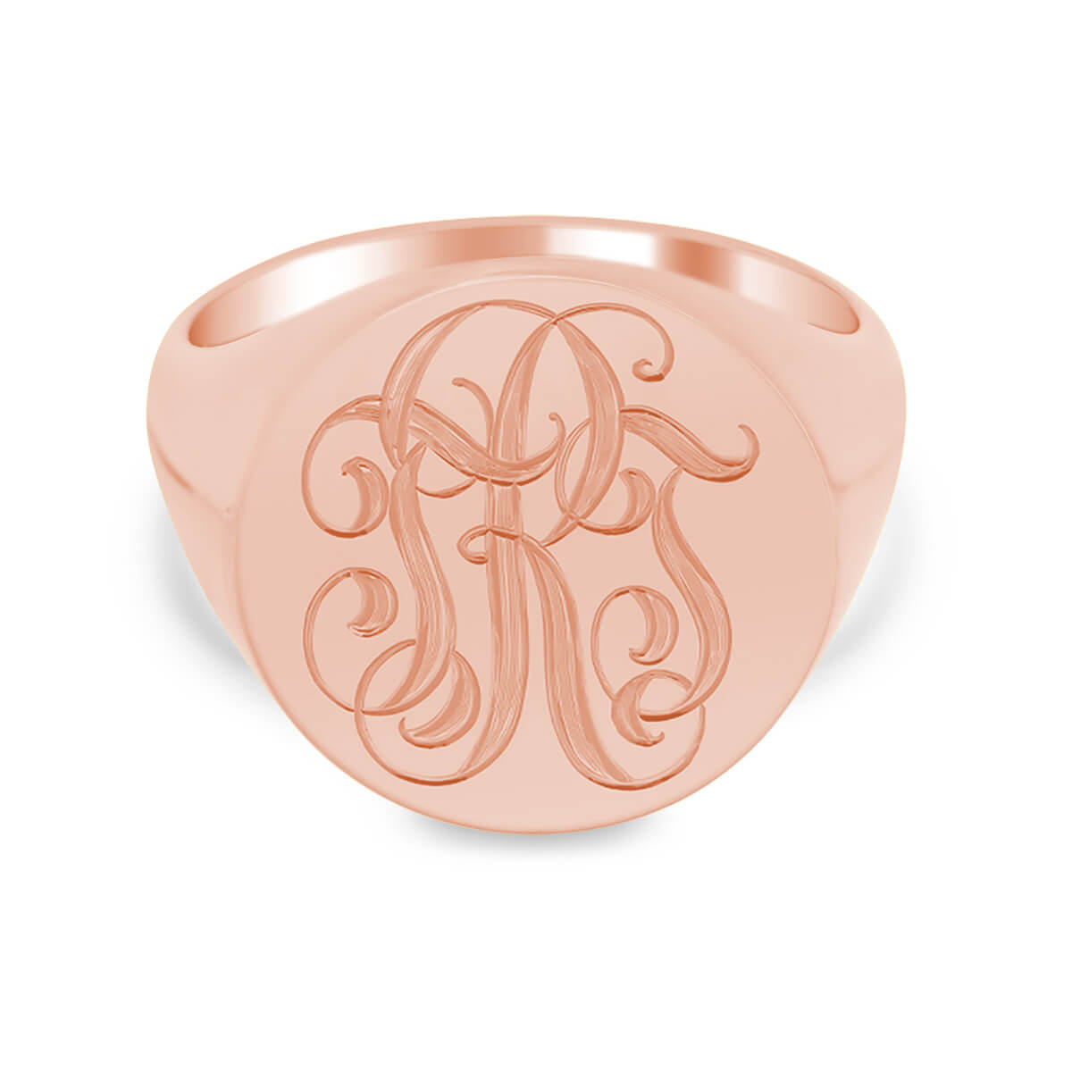 Men's Round Signet Ring - Large - Hand Engraved Script Monogram – deBebians