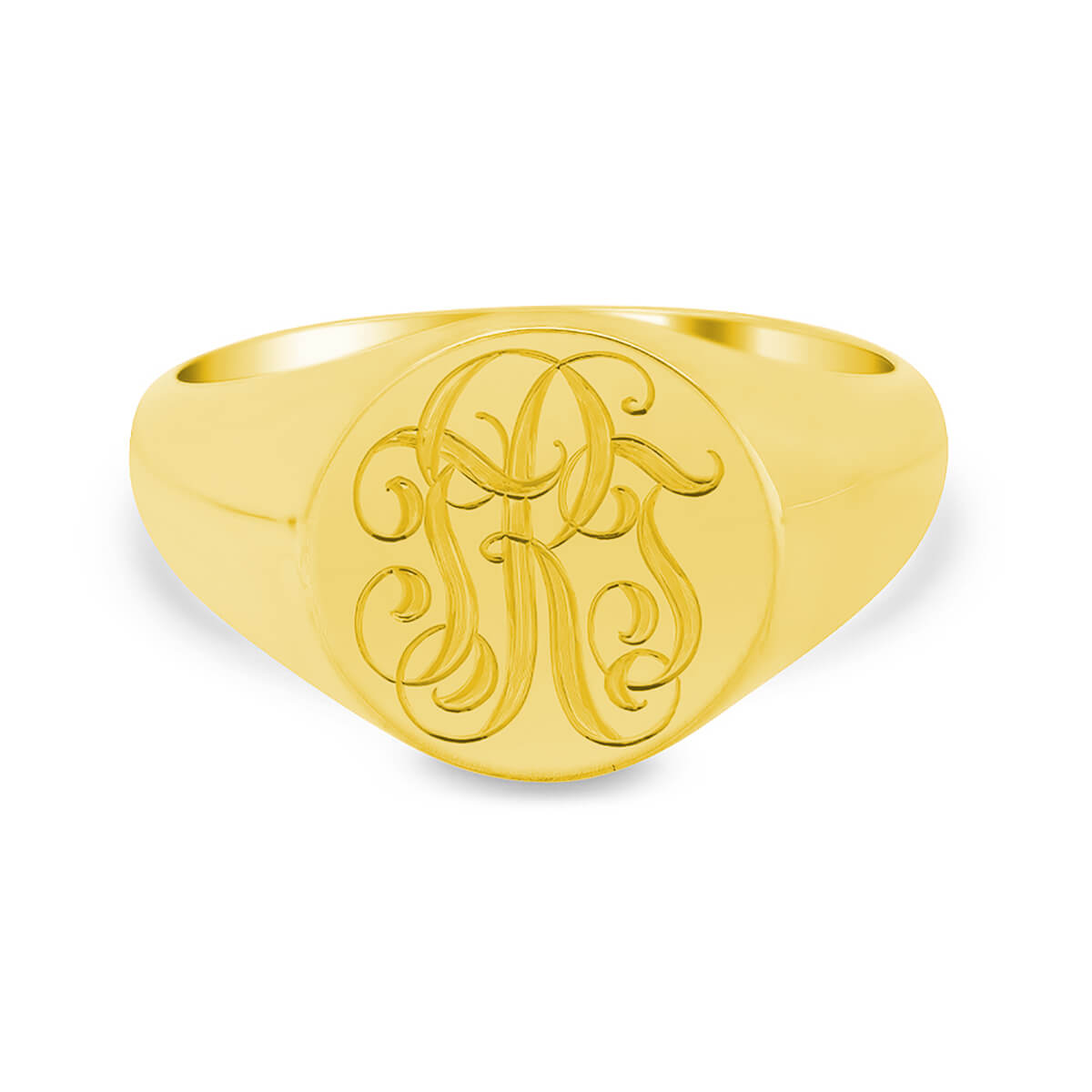 Men's Round Signet Ring - Small - Hand Engraved Script Monogram – deBebians
