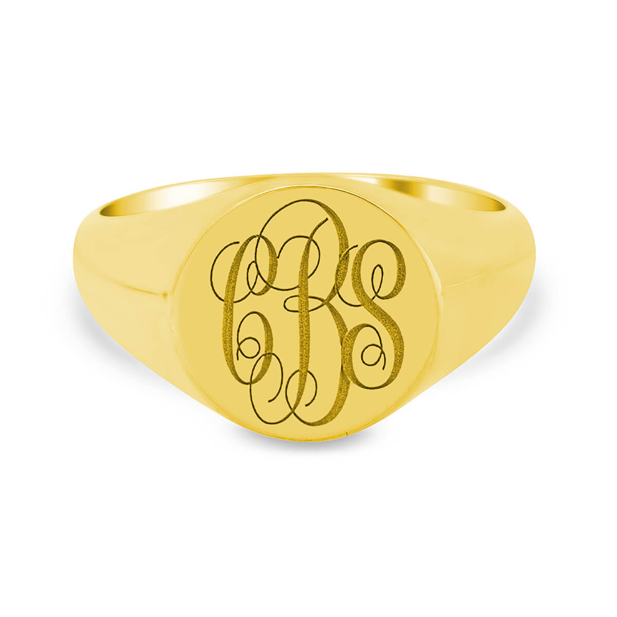 Men's Round Signet Ring - Small - Laser Engraved Script Monogram ...