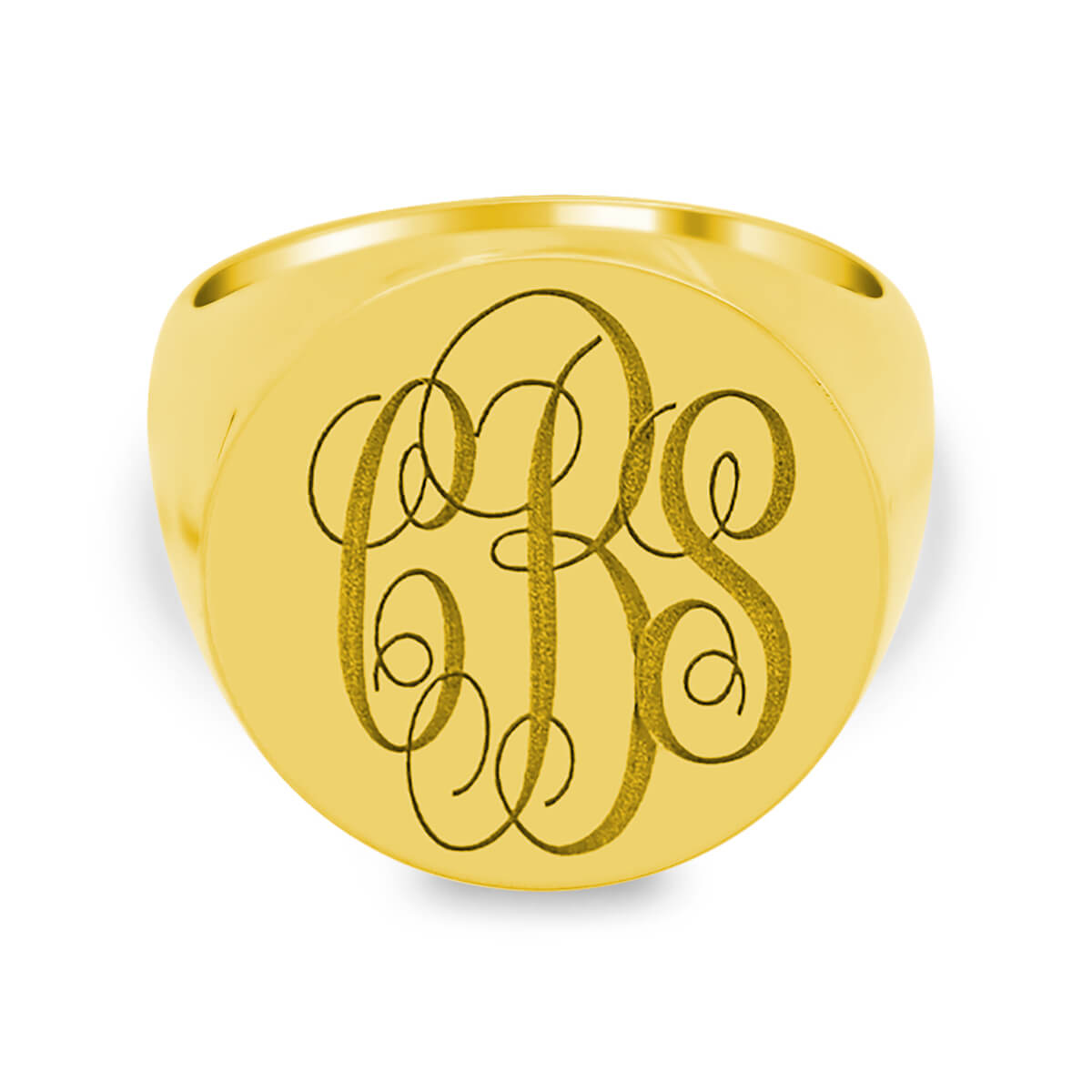 Men's Round Signet Ring - Extra Large - Laser Engraved Script Monogram ...