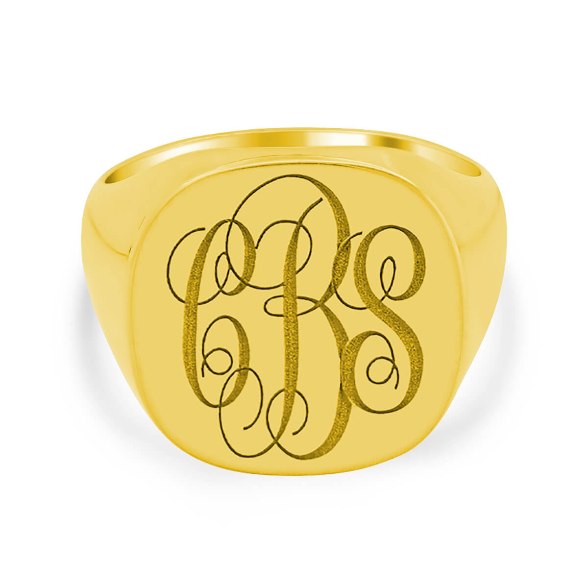 Men's Square Signet Ring - Large - Laser Engraved Script Monogram ...