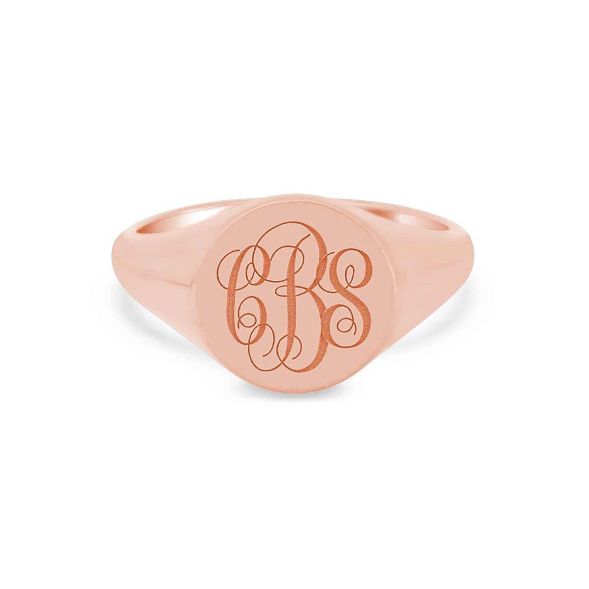 Women's Round Signet Ring - Medium - Laser Engraved Script Monogram ...