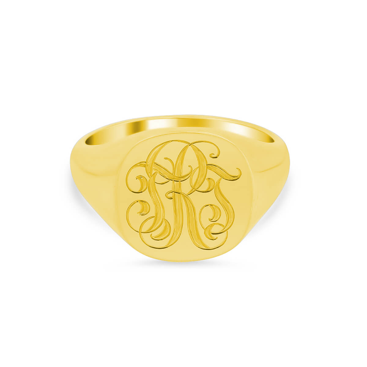 Women's Square Signet Ring - Large - Hand Engraved Script Monogram ...
