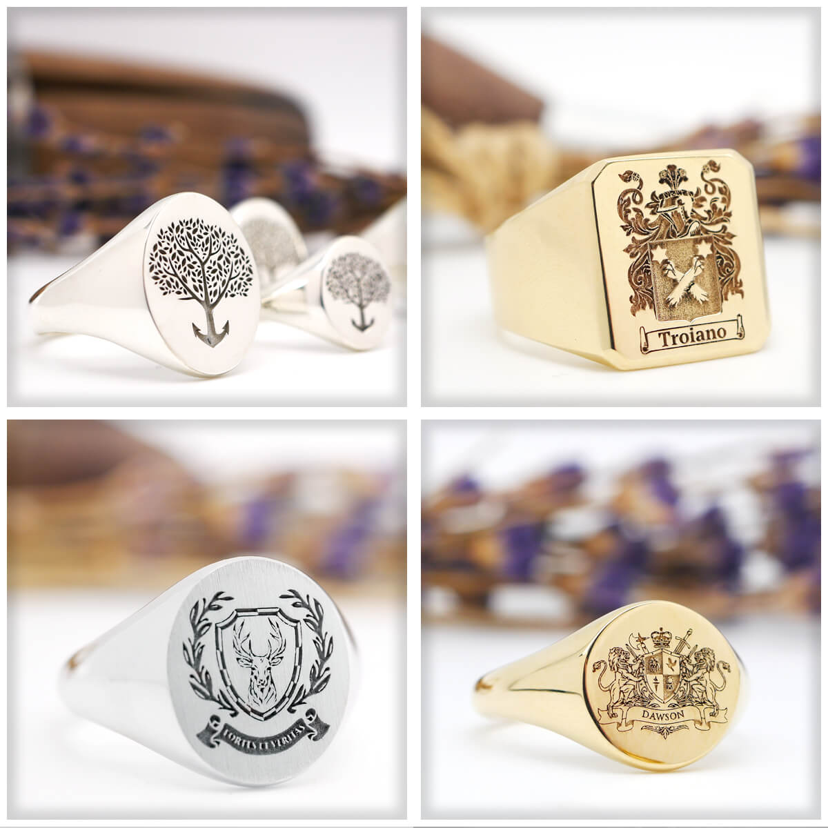 Men's Square Signet Ring - Medium - Laser Engraved Family Crest / Logo ...
