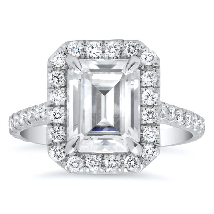 Rectangle Shaped Diamond Engagement Ring with Halo – deBebians