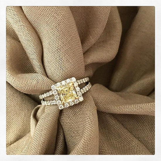 Canary Diamond Yellow Gold Split Shank Halo Engagement Ring – deBebians